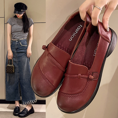 中老年妈妈皮鞋休闲软底