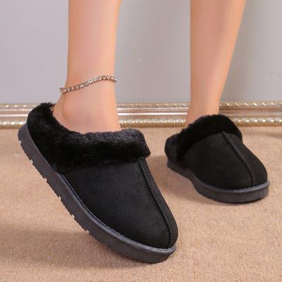 Women's thick soled anti slip black velvet cotton shoes