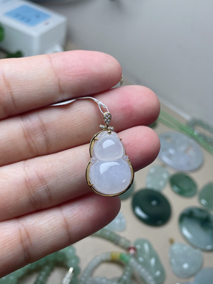 缅料翡翠18k金镶嵌冰紫葫芦尺寸长26.7宽15.4厚裸石长19.8宽13厚5