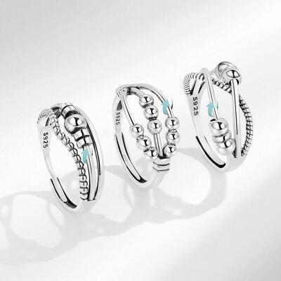 Argent Sterling Silver 925 Bague Anti Sress Womens Rings Fid