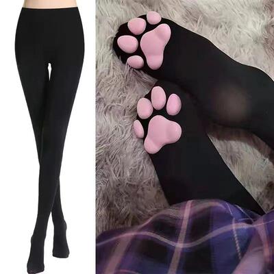 3D Cat Claw Foot Mat Solid Color Pantyhose Sexy Black White