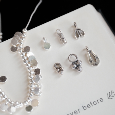 妖家 手工银饰 纯银单耳吊坠 做旧款圆点DIY配件 泰国进口 QF06