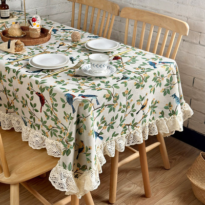法式荷叶边餐桌布蕾丝油画花鸟植物茶几圆桌民宿咖啡清新野餐露营