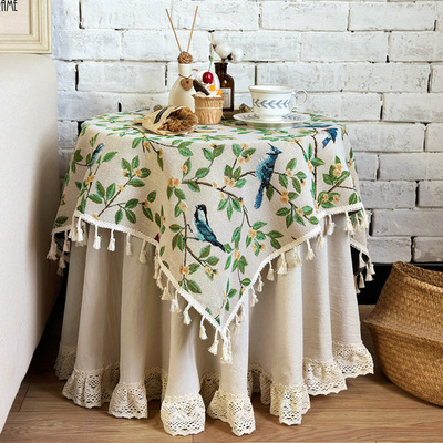 复古法式艺术油画花鸟植物民宿咖啡餐桌布茶几布圆桌清新野餐露营