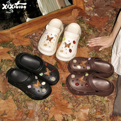 细细条diy复古蝴蝶包头凉拖鞋