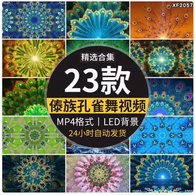 孔雀舞蹈少数民族风羽毛开屏云南傣族表演出舞台LED背景视频素材