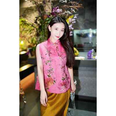 蓝大新中式国风桑蚕丝马甲7952