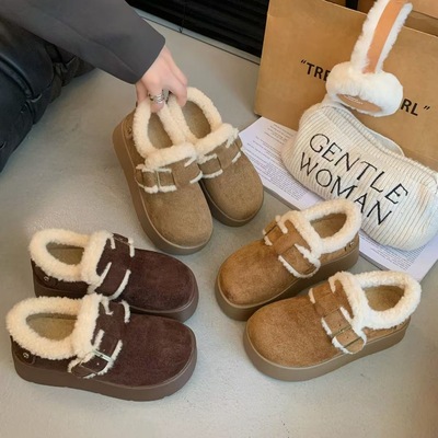 厚底圆头加绒勃肯鞋外穿女2025冬季保暖雪地靴豆豆乐福棉鞋5025