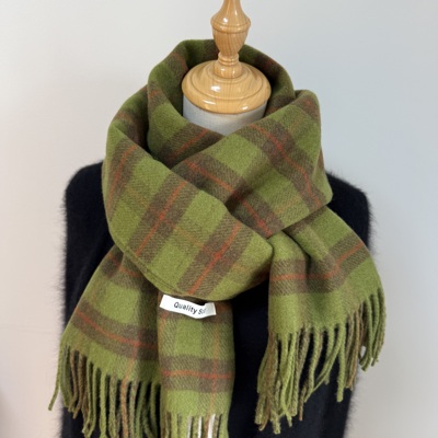 独具匠心～外贸日单显白绿色格子围巾女冬季保暖含羊毛披肩围脖男