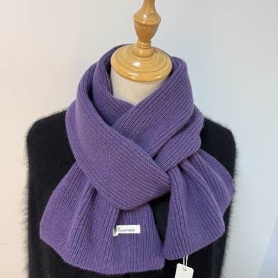 Chao火迷人紫～纯羊毛针织围巾女冬季新款百搭简约软糯保暖围脖男