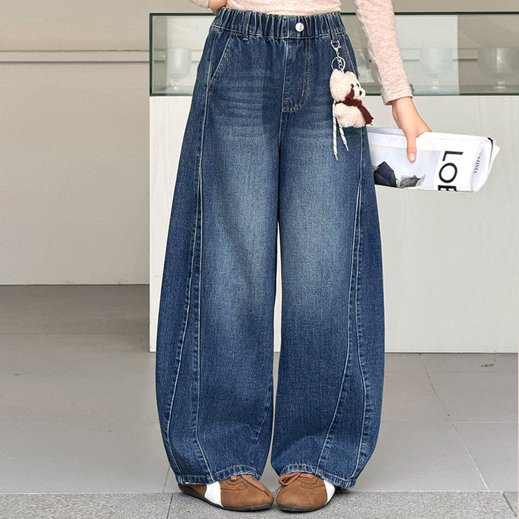 女童牛仔裤秋季2026新款儿童洋气拼接弯刀牛仔裤子中大童休闲裤潮