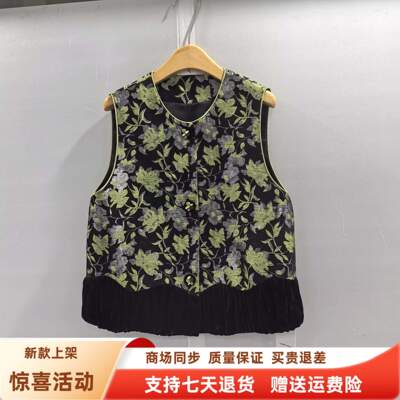 DDF-AM5127时尚国风丝绒拼接无袖背心印花新中式马甲春装2026女款