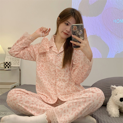 爆款女士睡衣宽松简约休闲可爱卡通女生长袖全棉家居服两件套装
