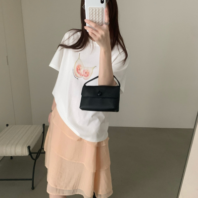 TE-限定夏日韩女无花果樱花清新美丽感基础百搭短袖T恤T4742