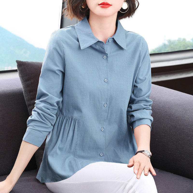 长袖衬衫女装2026春秋新款洋气妈妈百搭女士上衣中长款大码衬衣服
