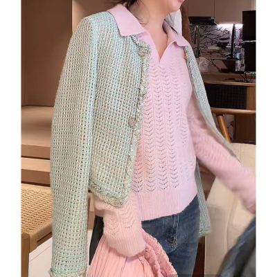 “佩里格”浅湾回响薄荷绿粗花呢彩编小香外套WC2486