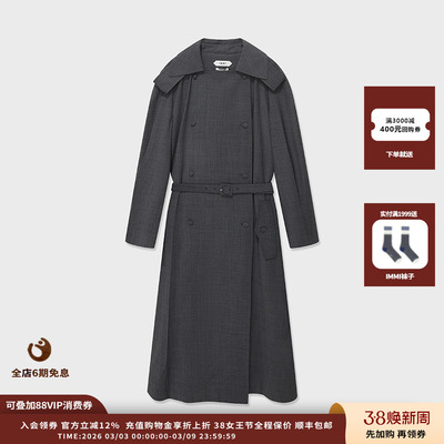 IMMI纺羊毛双排扣翻领大衣