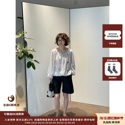 ETHOR黑色水洗腰带牛仔短裤