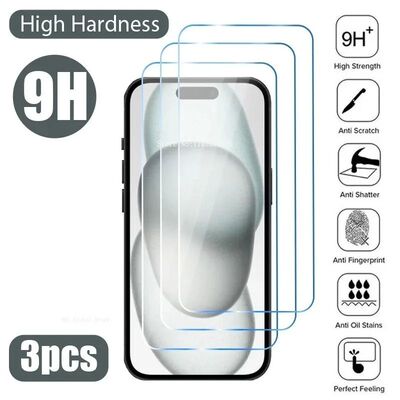 3Pcs Premium Tempered Glass for IPhone 15 14 13 12 11 Pro Ma