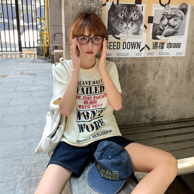 纯棉印花短袖T恤女宽松小个子