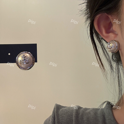 pipi原创设计圆粉光珍珠西太后土星耳钉耳环耳饰高贵百搭气质银针