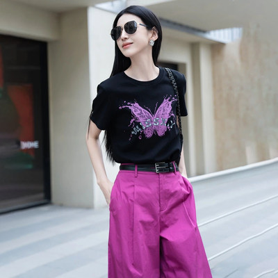 XY系列专柜蝴蝶印花透气洋气T恤