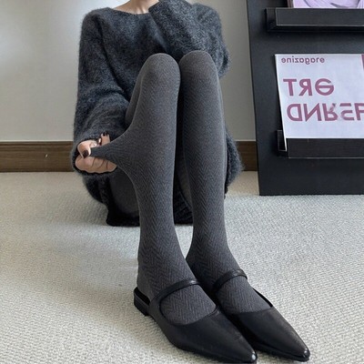 人字纹连裤袜子女微压弹力不掉档打底袜时尚小众显腿细长连脚裤袜