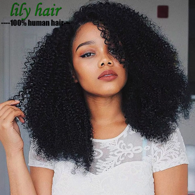 10A Indian Afro Kinky Curly 4x4 Lace Closure Human Hair Wigs