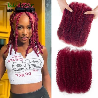99J Burgundy Afro Kinky Curly Crochet  Bulk Twist Human Hair