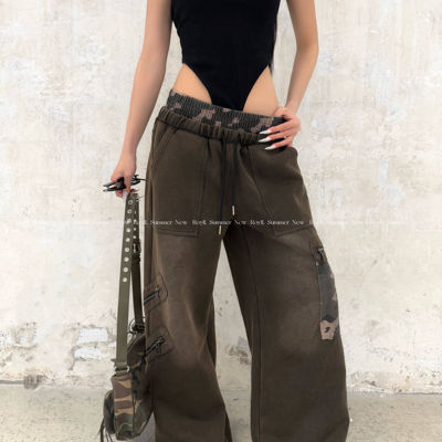 美式显瘦双腰头迷彩阔腿休闲裤