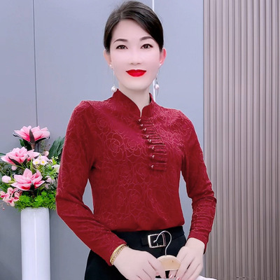 23155玫瑰花国风针织提花内搭打底衫