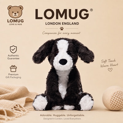 英国LOMUG布鲁托小狗毛绒玩具边牧公仔安抚玩偶娃娃女生生日礼物