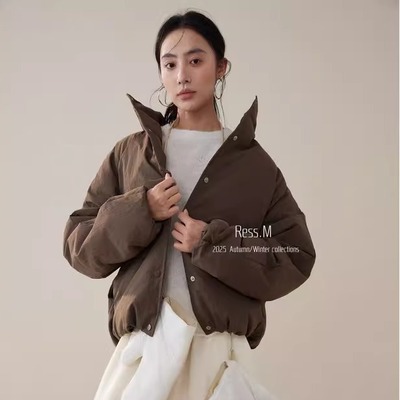 加厚显瘦宽松立领白鸭绒羽绒服