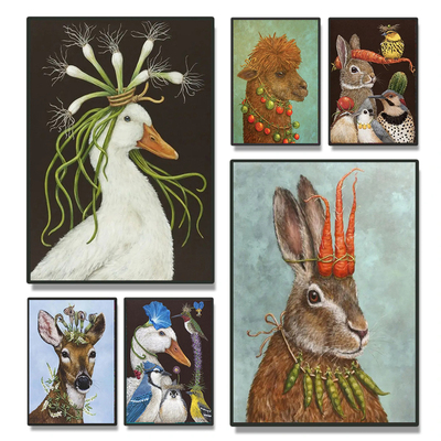 Rabbit Bird Duck and Sheep Canvas Painting Art Animal Poster