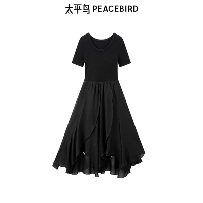 【商场同款】太平鸟女装黑色连衣裙女夏季新款收腰拼接A1FAF2749