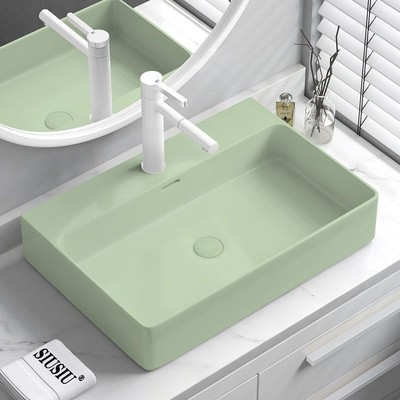 果绿色台上盆陶瓷洗手池洗手盆洗脸盆长方形洗漱洗面盆单台盆水池
