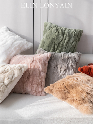 ELINLONYAIN獭兔毛真毛靠垫抱枕
