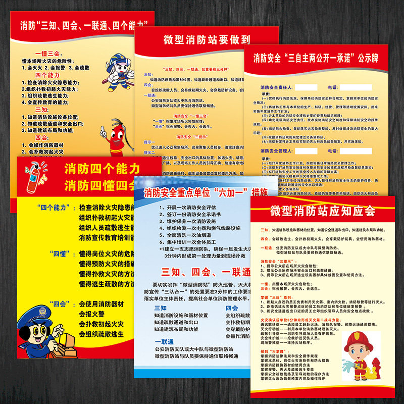 三知四会一联通微型消防站知识四个能力四懂一懂六掌握提示宣传画
