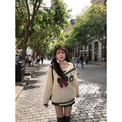 【瑞茜】牛津假日 秋冬甜美学院风宽松显瘦上衣半裙R3481W