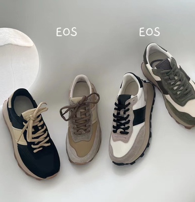 EOS新款华夫单鞋女磨砂牛皮撞色厚底松糕休闲阿甘运动鞋22532-5
