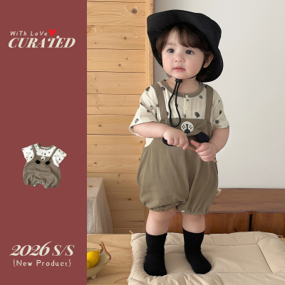 宝宝夏季衣服香蕉小狗插肩短袖包屁裤婴儿短袖连体衣男孩哈衣爬服