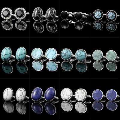 新品圆形蓝色花纹合金复古贝壳袖