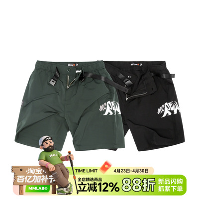 黑色短裤刺绣mcrew机能风