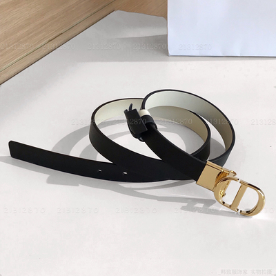 欧美25ss女士新款旋转扣黑白双面两用裤裙装饰真牛皮腰带皮带2cm