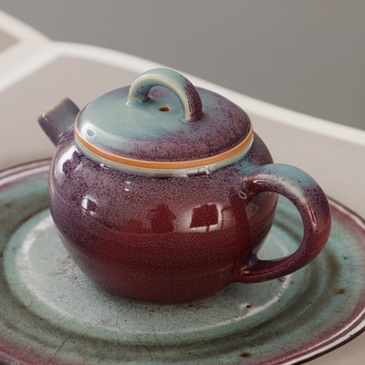 天蓝釉中式仿古宋代玛瑙入釉茶壶