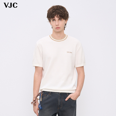 VJC/威杰思2026春夏新款男装桑蚕丝混纺短袖毛织T恤