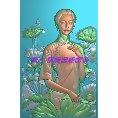 JD0155精雕图jdp荷花古代现代仕女美女 屏风挂屏浮雕图灰度图木雕