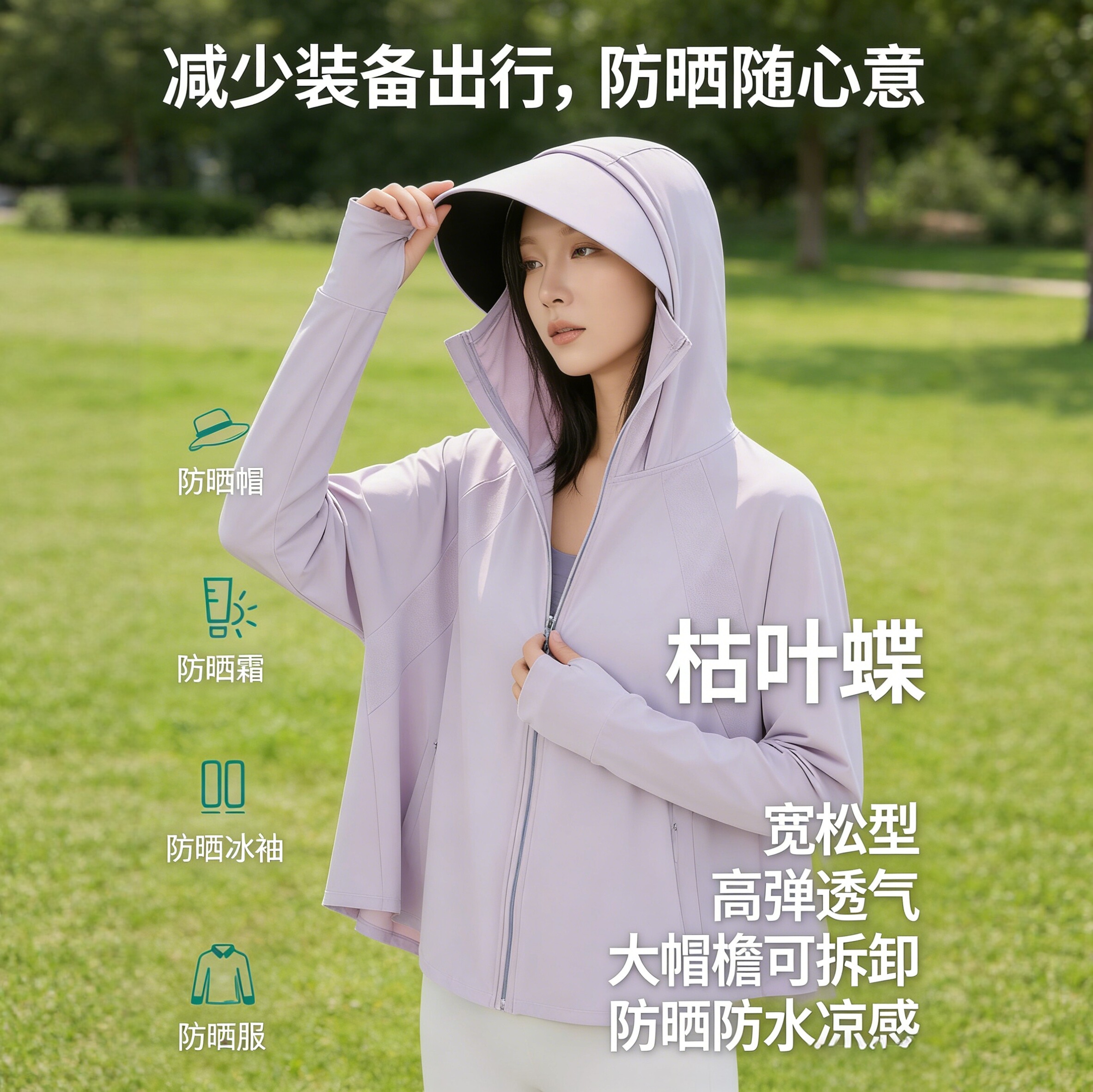 枯叶蝶防晒衣冰丝凉感原纱透气黑胶仿紫外线宽松披风防晒服女968