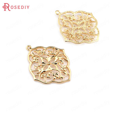 项链耳环耳饰Diy饰品配件33x26MM铜镀真金棱形花 吊坠33490