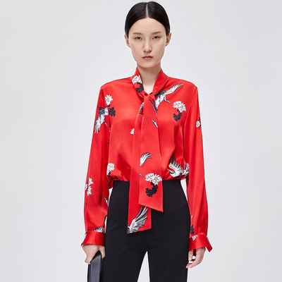 丁摩春夏真丝衬衫东方仙鹤桑蚕